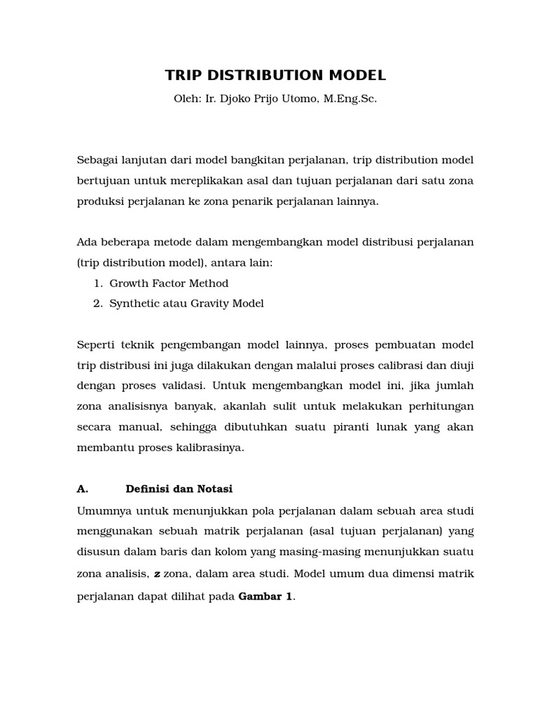 Trip Distribution Model (Theory) | PDF
