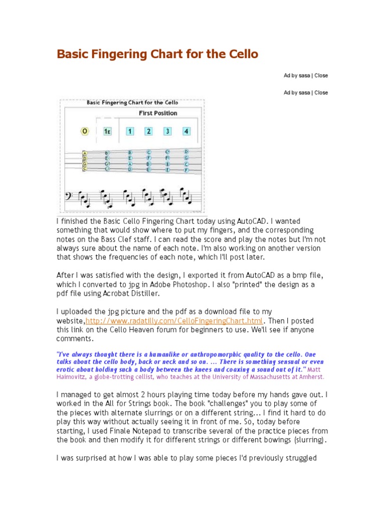 Cello Fingering Chart for Beginners | PDF | Cello | Portable Document ...