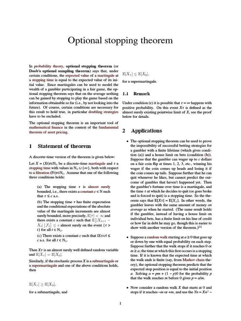 Optional Stopping Theorem PDF | Download Free PDF | Probability | Measure Theory