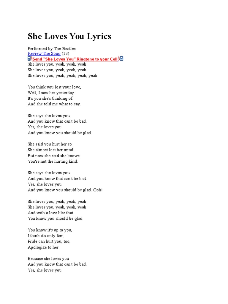 She Loves You Lyrics by The Beatles | PDF
