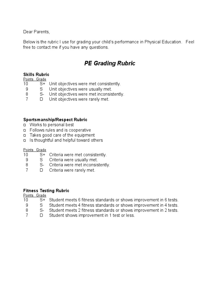 PE Grading Rubric Overview | PDF | Career & Growth