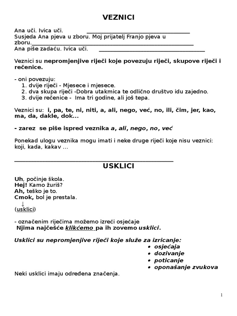 Veznici, Usklici I Cestice | PDF