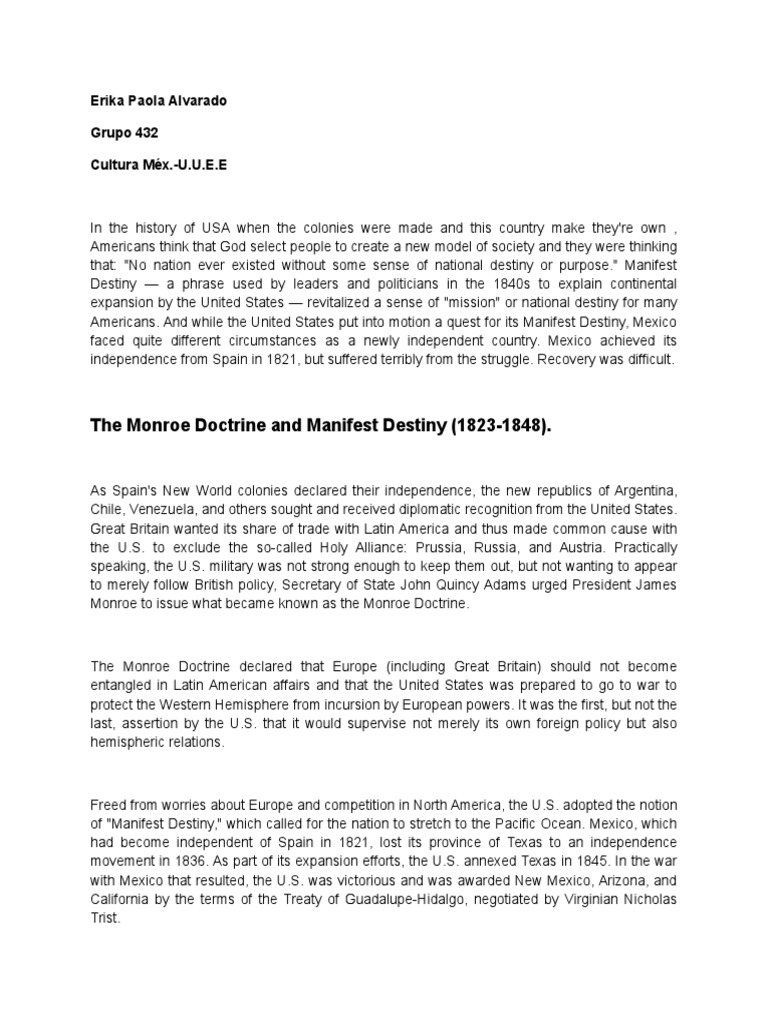 The Interconnected Ideologies of Manifest Destiny and the Monroe ...