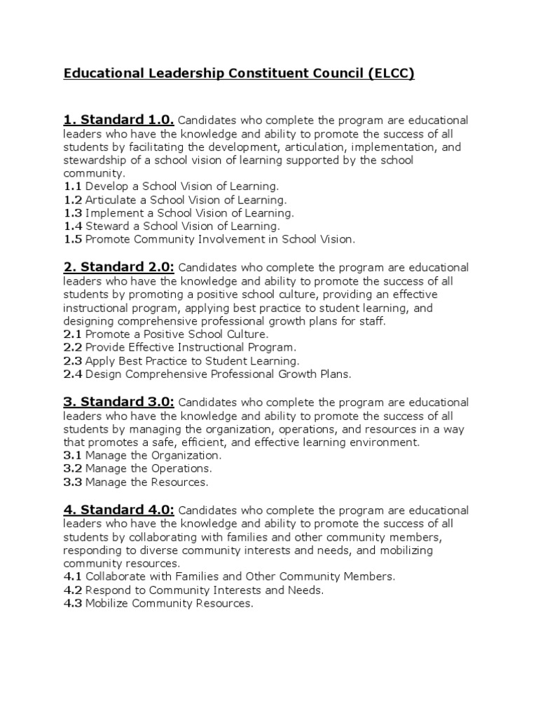 ELCC Educational Leadership Standards | PDF | Internship | Job Hunting