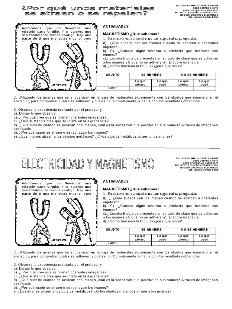 Guia 2A Por Que Unos Materiales Se Atraen o Se Repelen | PDF | Imán ...