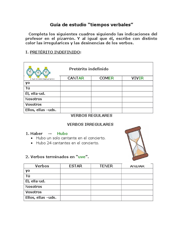 Guía de Tiempos Verbales para Primaria | PDF | Verbo | Conjugación ...