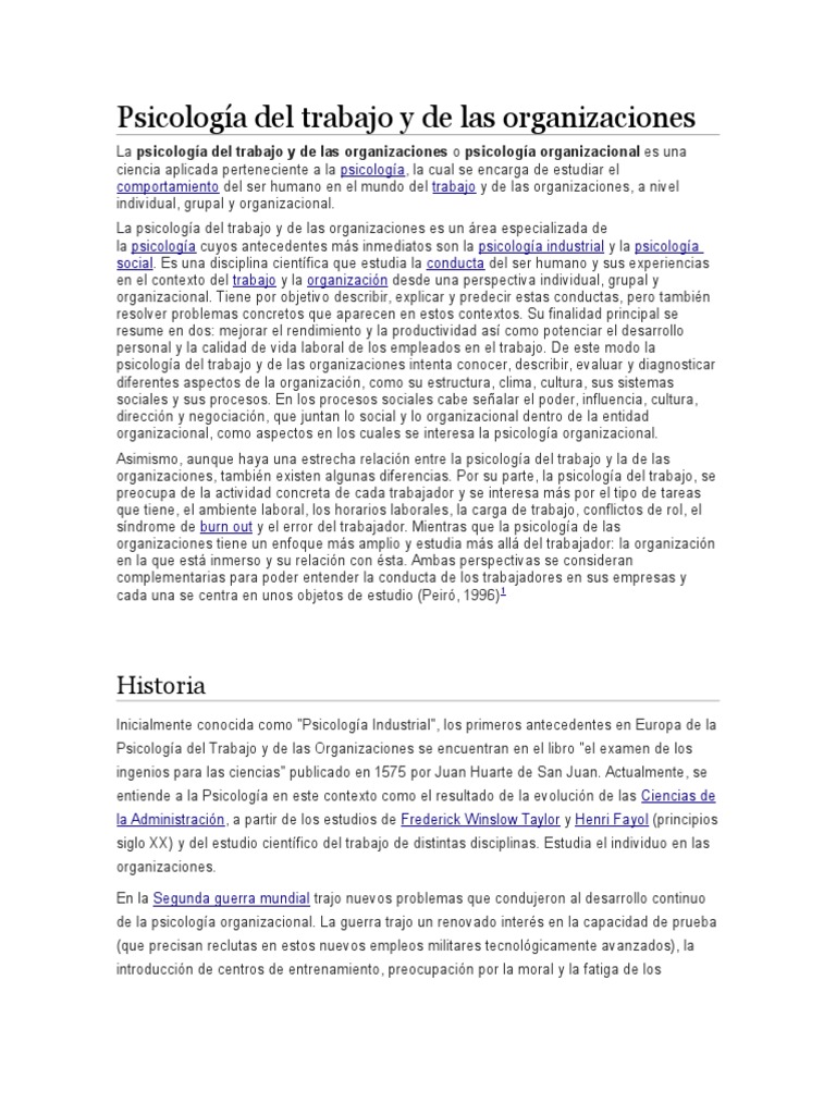Psicología Del Trabajo y de Las Organizaciones | Psicología industrial y organizacional ...