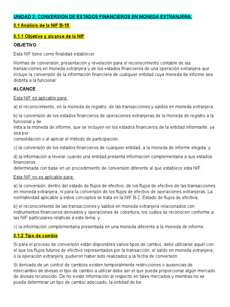 Unidad 3: Conversión de Estados Financieros en Moneda Extranjera. | PDF ...