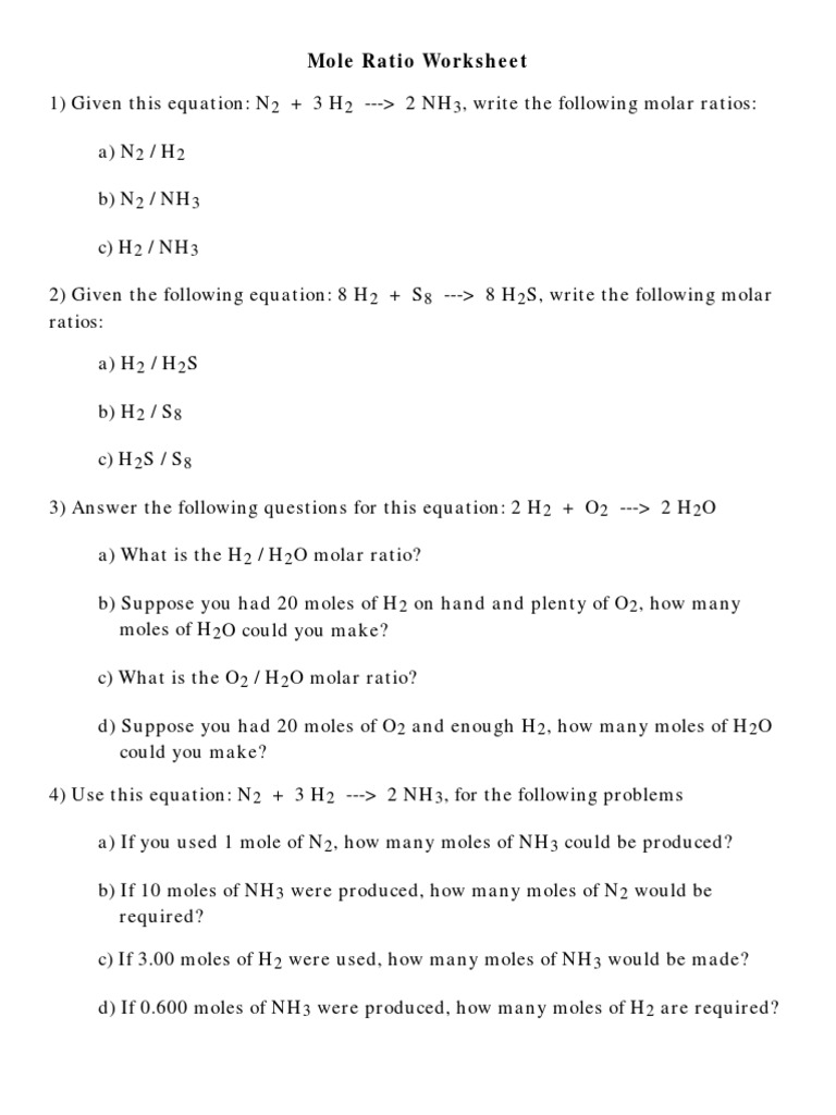 Mole Ratio Practice Worksheet | PDF