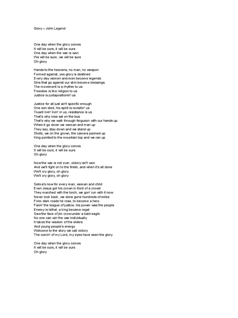 Glory - John Legend (Lyrics) | PDF