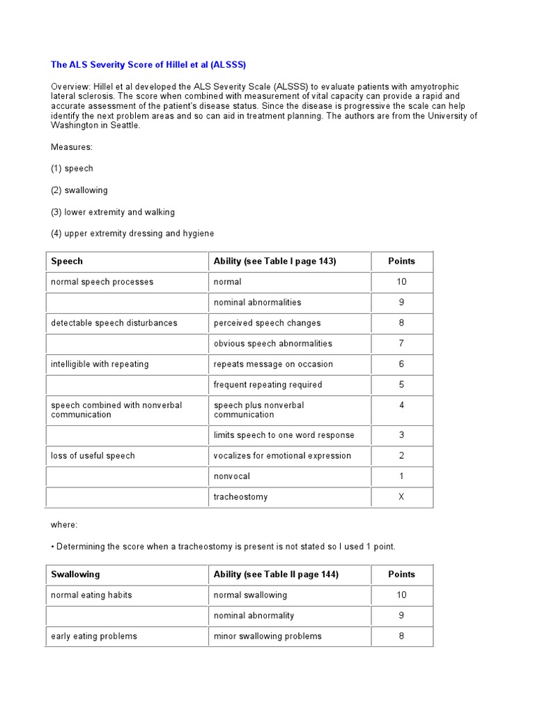 ALS Severity Score Overview | PDF | Amyotrophic Lateral Sclerosis ...