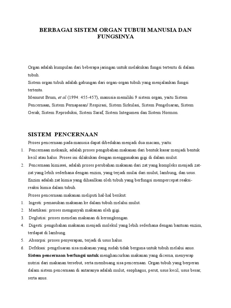 Sistem Organ Tubuh Manusia dan Fungsinya | PDF