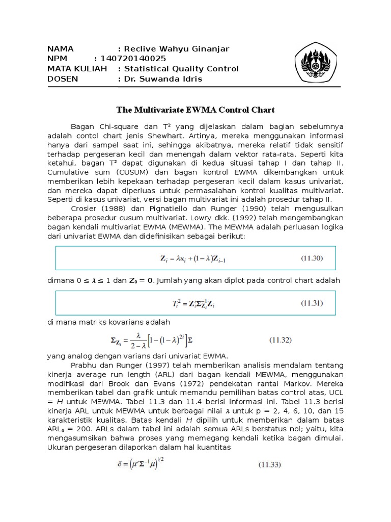 Multivariate EWMA Control Chart | PDF | Metode & Bahan Ajar