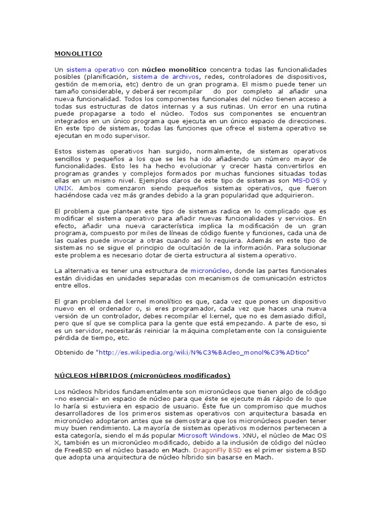 Kernel Monolítico, Híbrido y Micronúcleo | PDF | Kernel (sistema ...