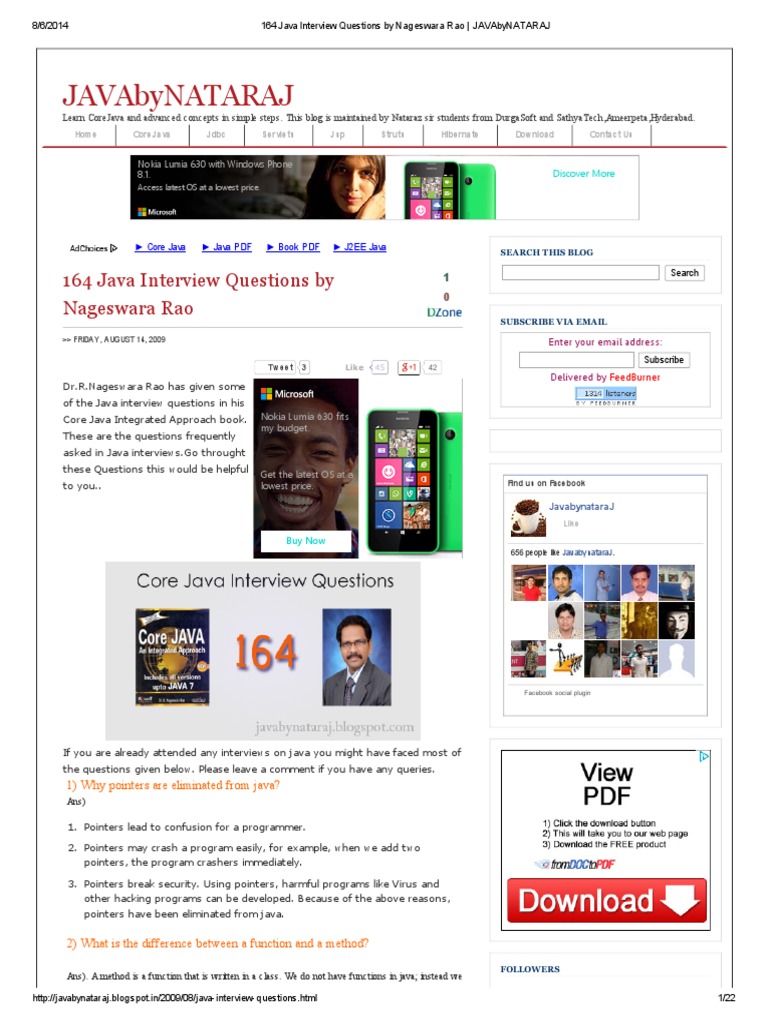 164 Java Interview Questions by Nageswara Rao - JAVAbyNATARAJ | PDF | Method (Computer ...