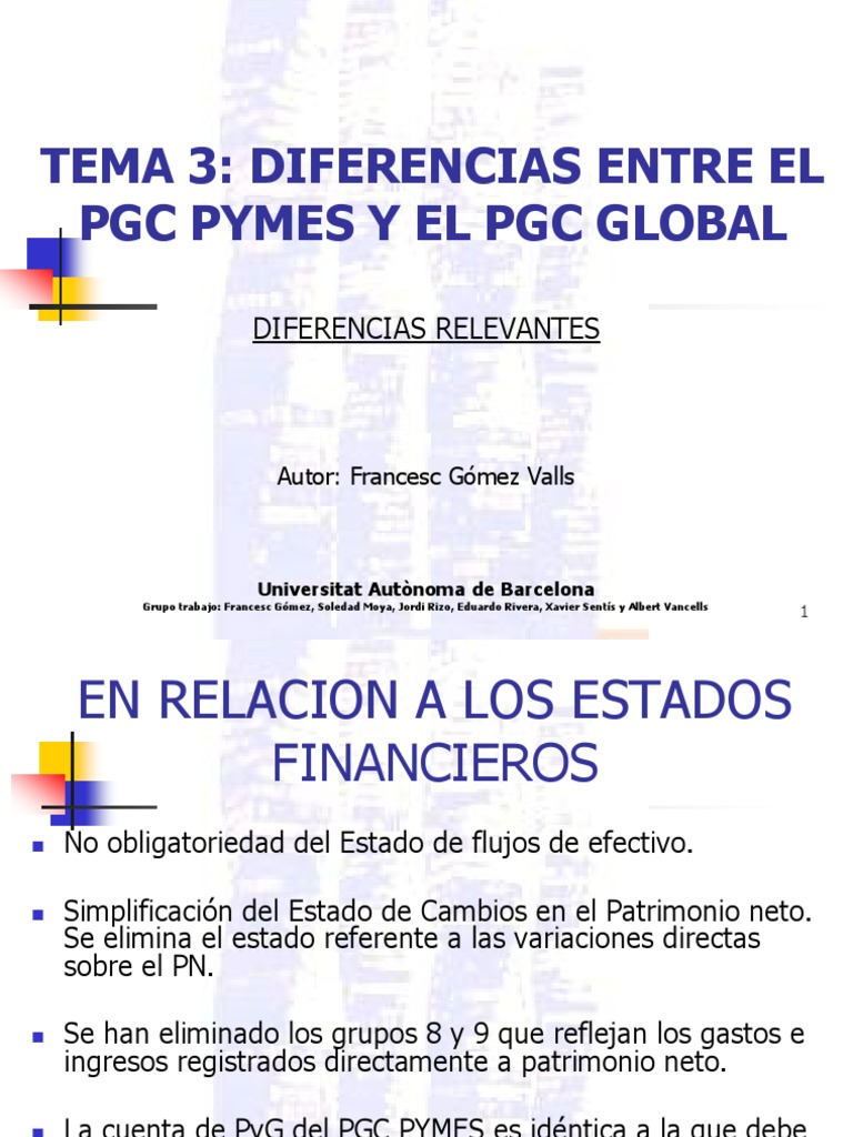 PGC Pymes Versus PGC Global | PDF | Pequeñas y medianas empresas | Hoja de balance