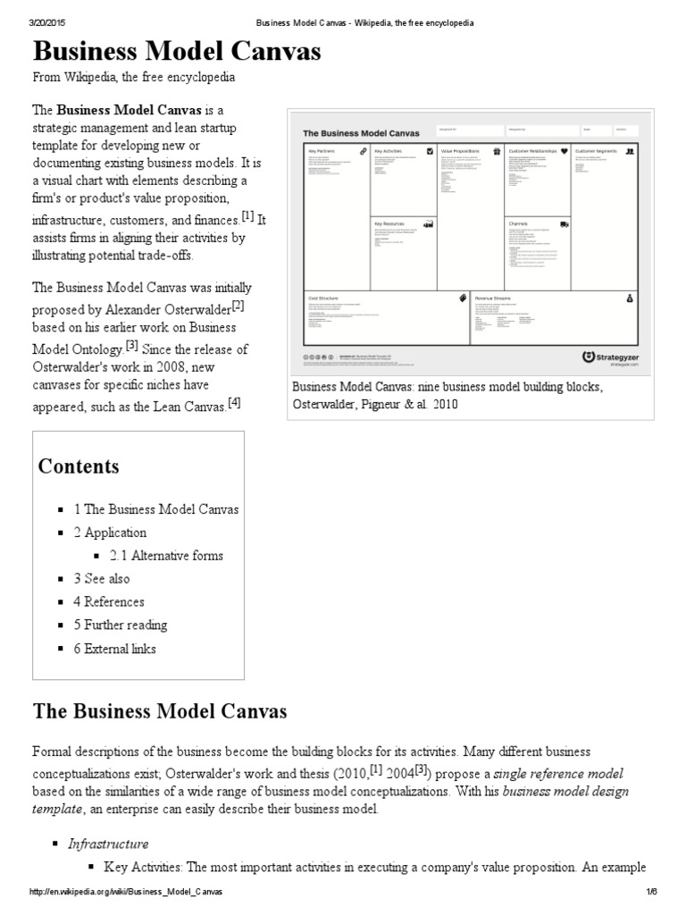 Business Model Canvas - Wikipedia, The Free Encyclopedia | PDF ...