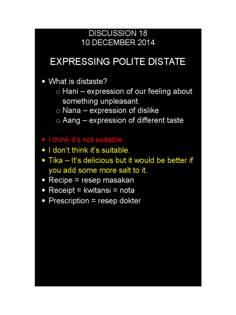 Expressing Polite Distate: I Think It's Not Suitable | PDF | Part Of ...