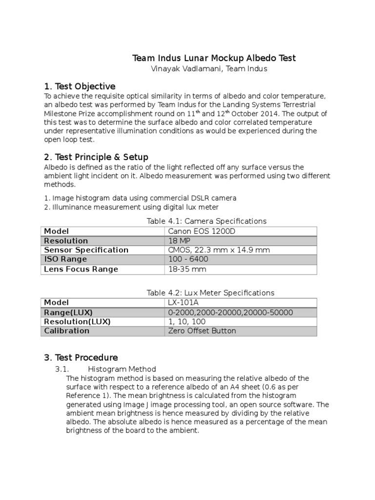 Lunar Albedo Test Results | PDF | Optical Resolution | Moon
