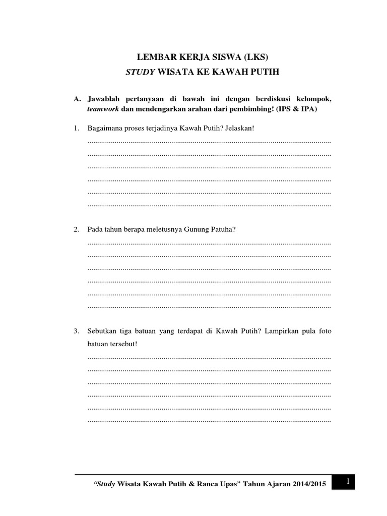 Contoh LKS Study Tour Kawah Putih & Ranca Upas | PDF