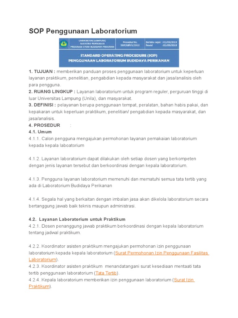 SOP Penggunaan Laboratorium | PDF