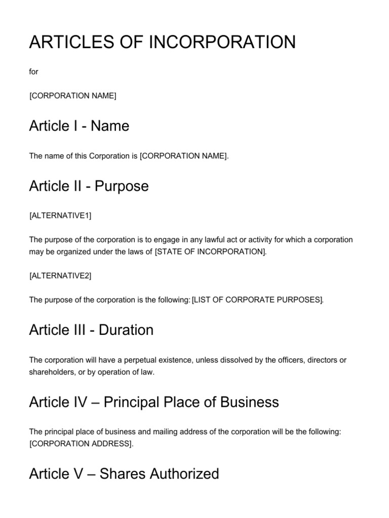 Articles of Incorp. | PDF