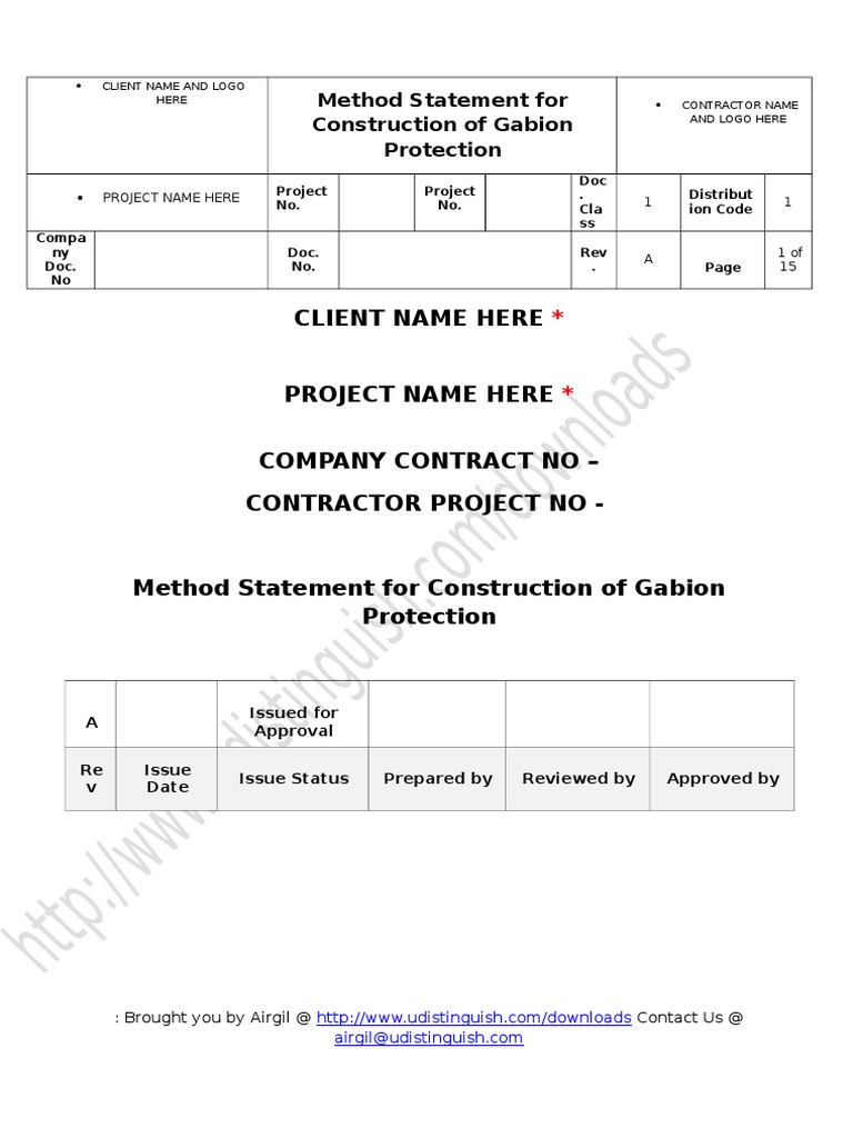 Method Statement For Construction of Gabion Protection | PDF ...