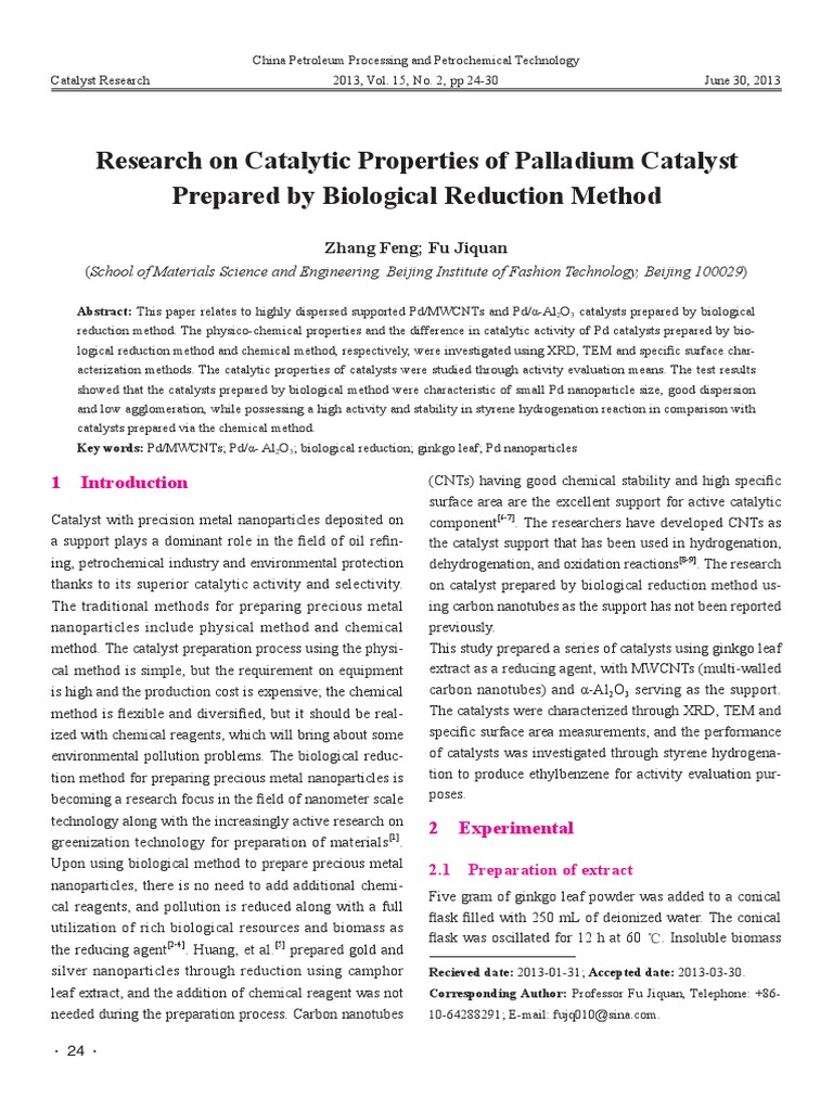 Research On Catalytic Properties of Palladium Catalyst Prepared by ...