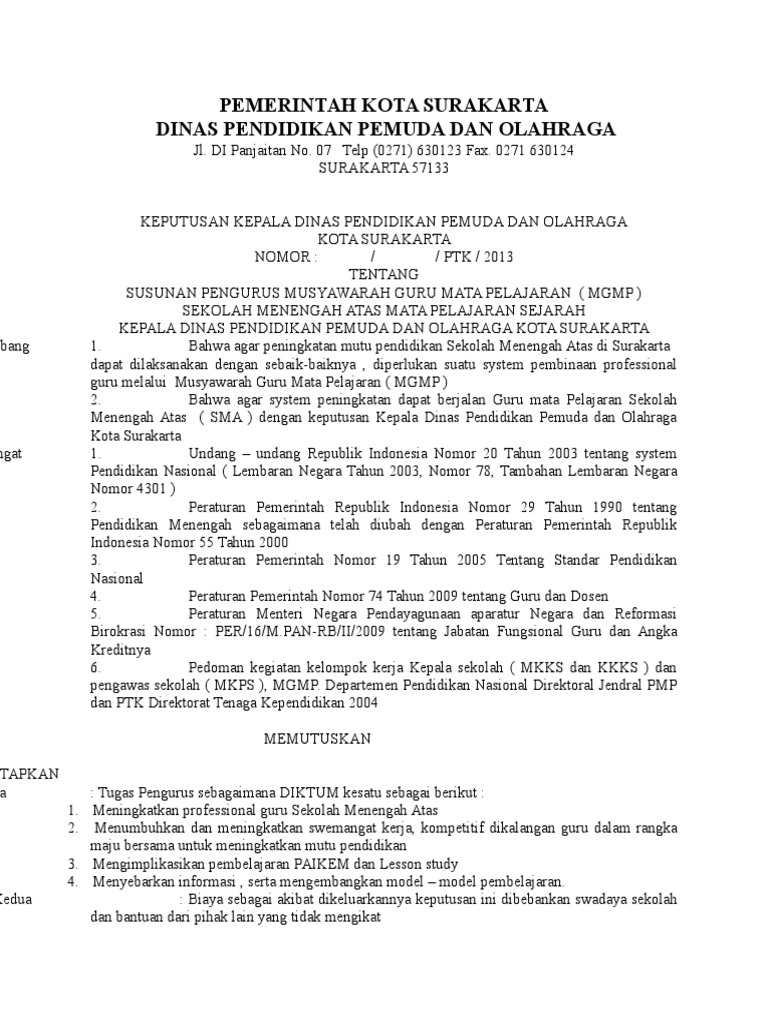 Contoh SK MGMP | PDF