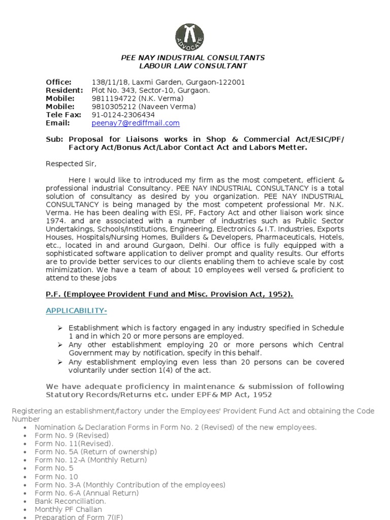PF Esi Consultant - Gurgaon NCR | PDF | Workers' Compensation | Employment