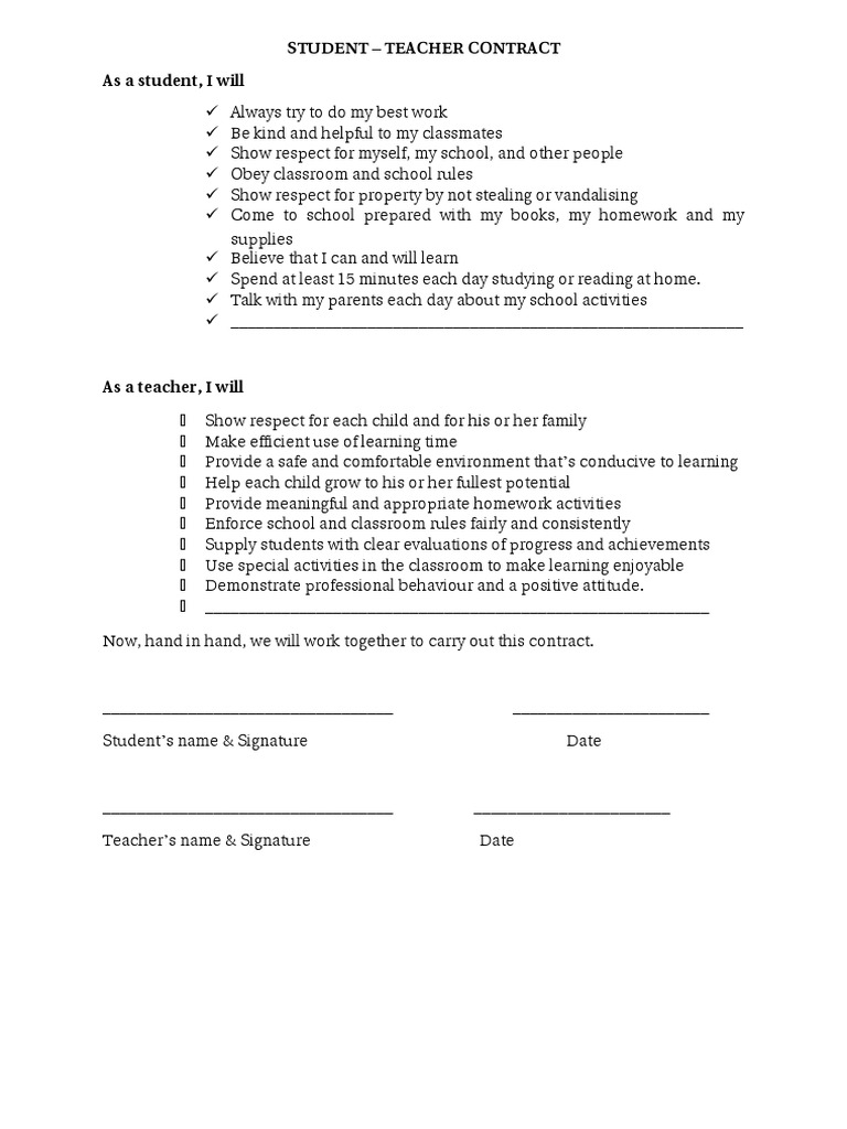 Student Teacher Contract | PDF