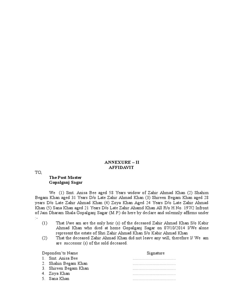 Annexure - Ii Affidavit The Post Master Gopalganj Sagar | PDF | Civil ...