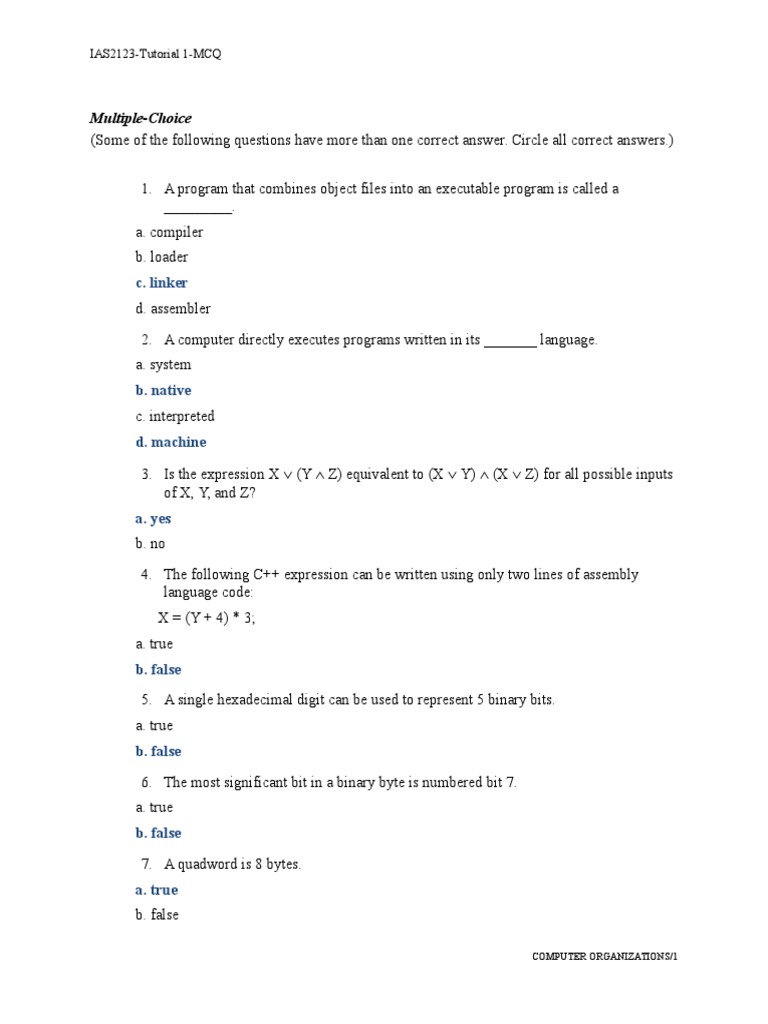Tutorial 1 Answer | PDF | Instruction Set | Central Processing Unit
