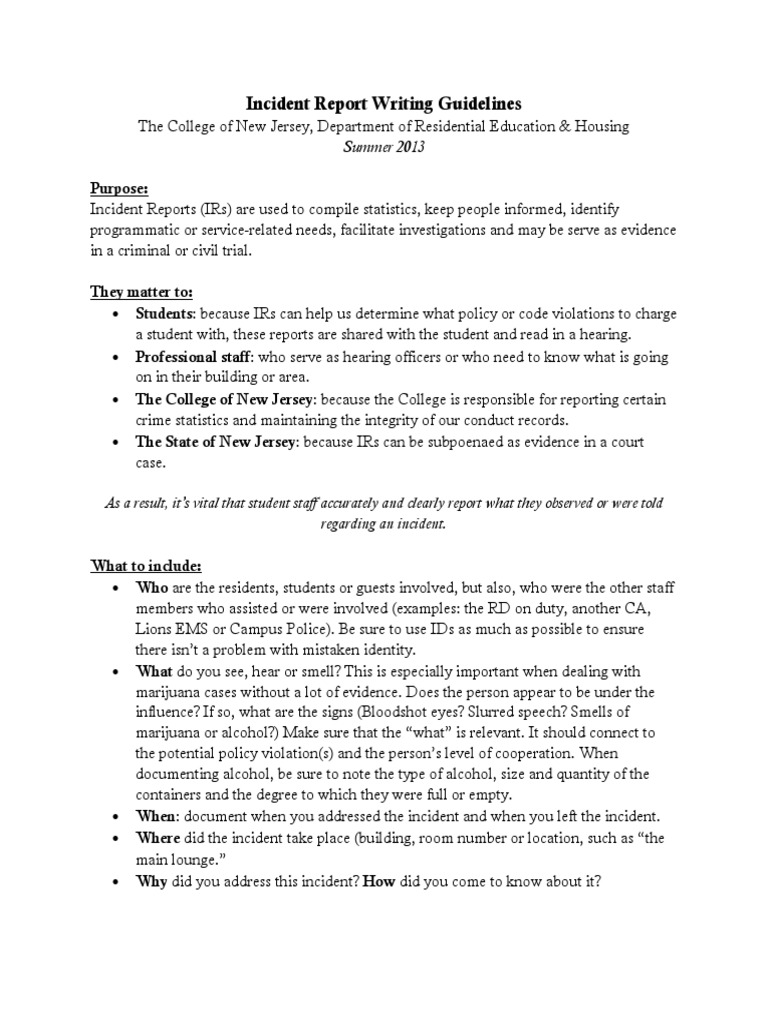 Incident Report Writing Guidelines | PDF | Crime & Violence | Crime ...