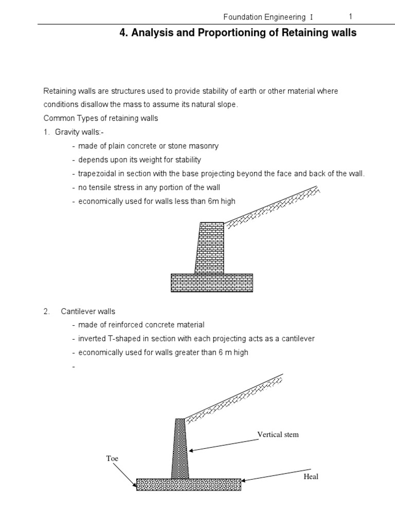 Analysis and Proportioning of Retaining Walls | Architectural Elements ...