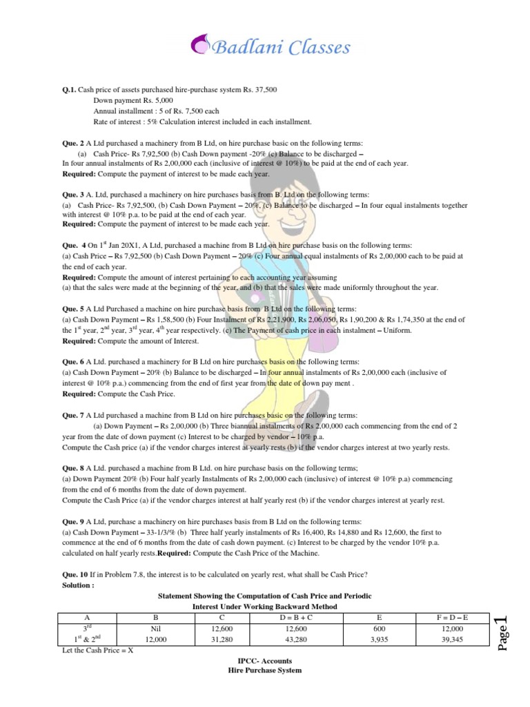 Hire Purchase System Calculations | PDF | Repossession | Interest