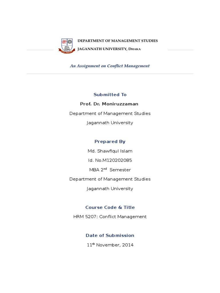 Conflict Management Assignment Overview | PDF