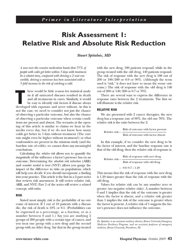 Relative Risk and Absolute Risk Reduction | PDF | Relative Risk | Risk