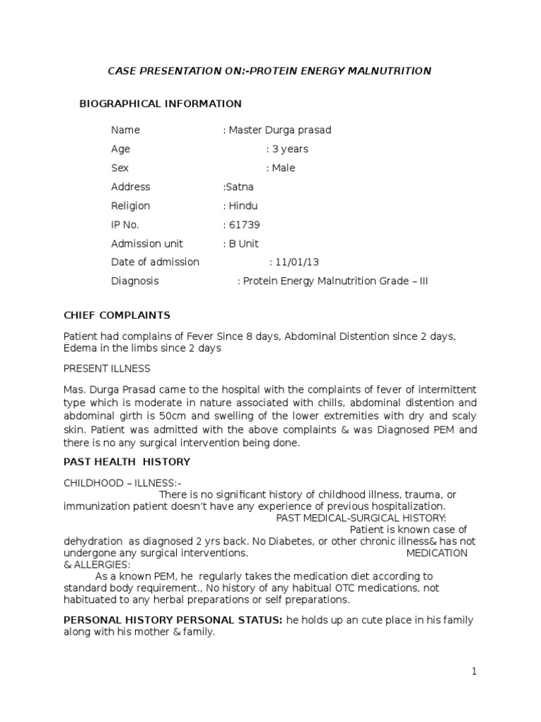 Case Presentation On Pem | PDF | Nutrition | Diet & Nutrition