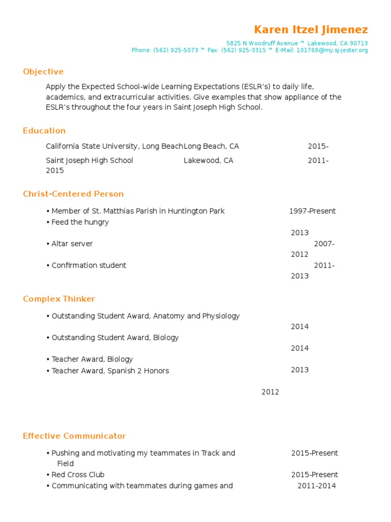 Karen Jimenez's ESLR Achievements | PDF