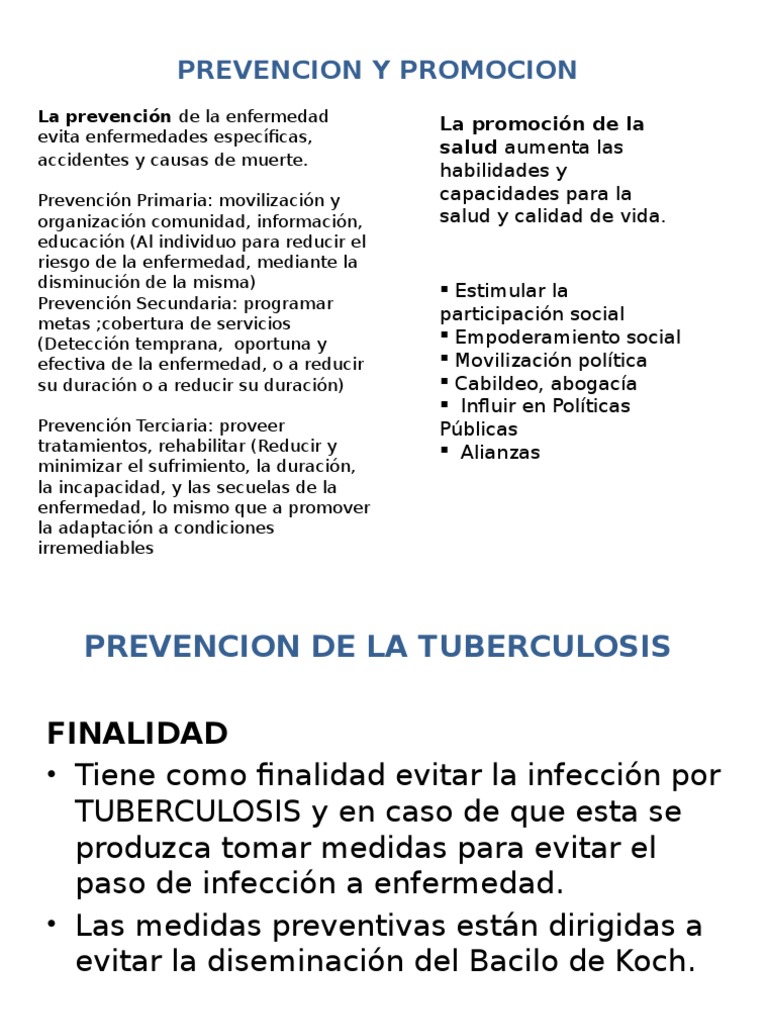 Prevención y Promoción de la Tuberculosis | PDF | Tuberculosis | Toma ...