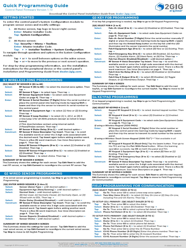 2GIG Go!Control - Quick Programming Guide V1.13 | PDF | Wi Fi ...