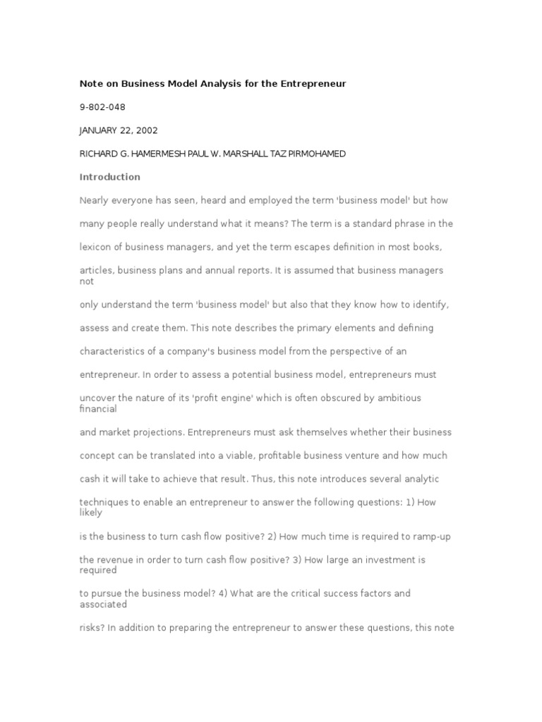 Business Model Analysis for Entrepreneurs | PDF | Business Model ...