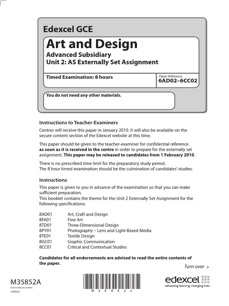 GCE Art and Design Unit 2 As Externally Set Assignment | PDF | Graphic ...