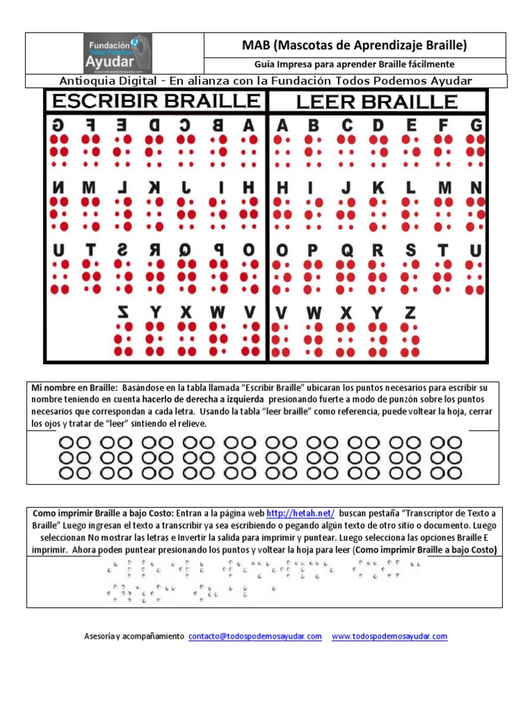 Plantilla de Aprendizaje Braille Fundación TPA | PDF