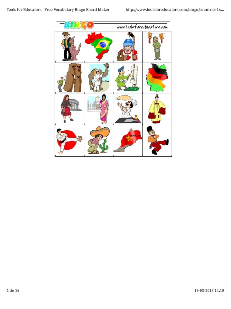 Nacionalidades Bingo | PDF | Business | Social Science