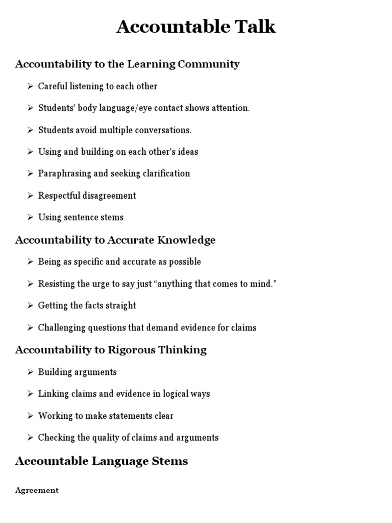 Accountable Talk Handout | PDF | Self-Improvement
