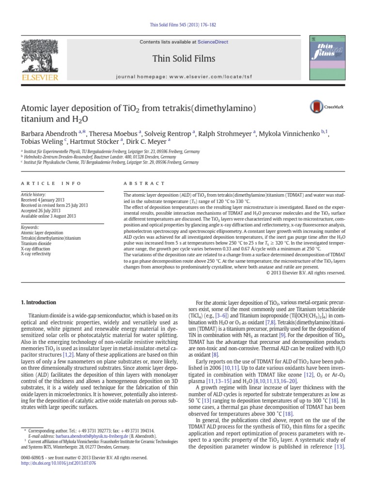 Atomic Layer Deposition Of Tio2 From Tetrakis Dimethylamino Titanium