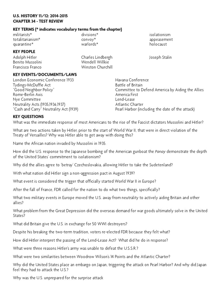 WWII U.S. History Test Review Guide | PDF