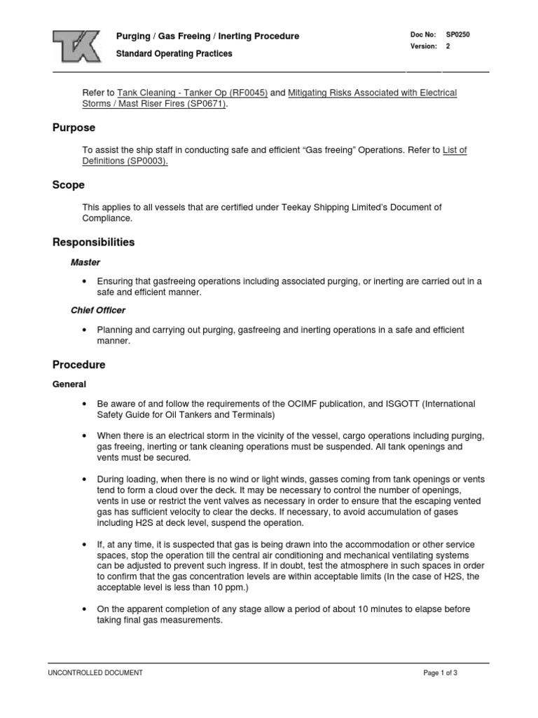 Purging Gas Freeing Inerting Procedure | PDF | Oil Tanker | Ventilation ...